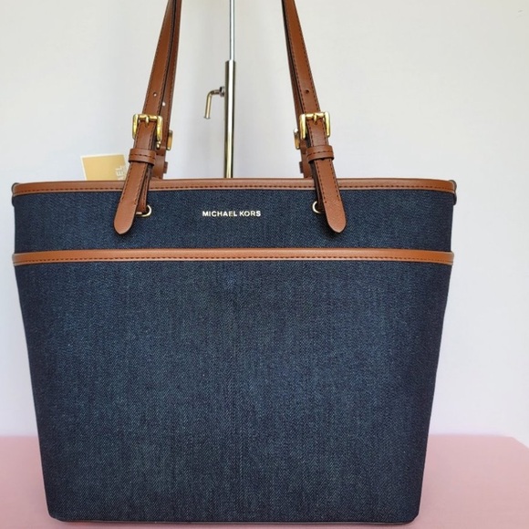 Michael Kors | Bags | Michael Kors Winston Medium Denim Top Zip Pocket ...